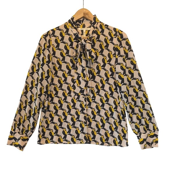 Avec Les Filles | Tops | Avec Les Filles Toucan Bird Print Tie Neck ...